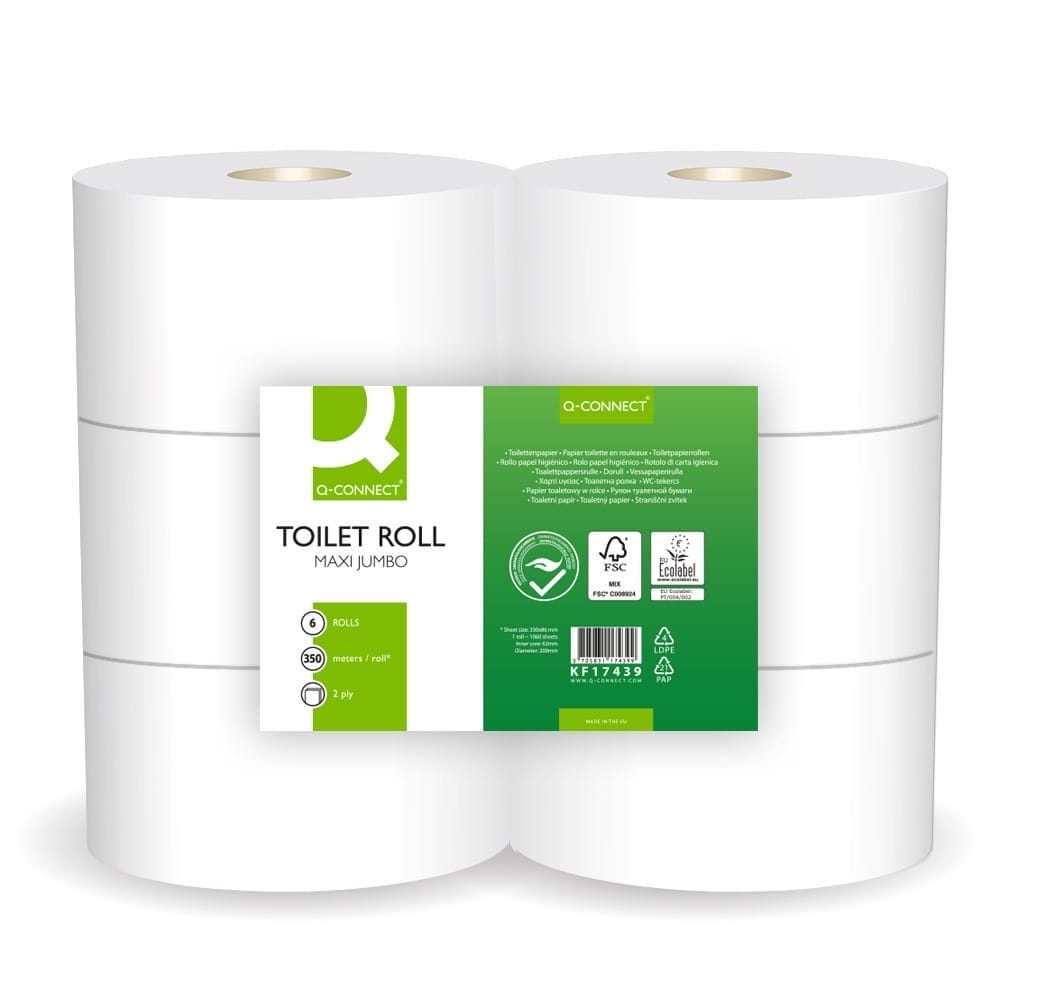 Toilet Paper Jumbo Maxi, 2 ply – Pack 6 - Q-CONNECT